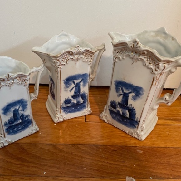 Accents | 3 Antique Milk Jugs With Delft Decor | Poshmark